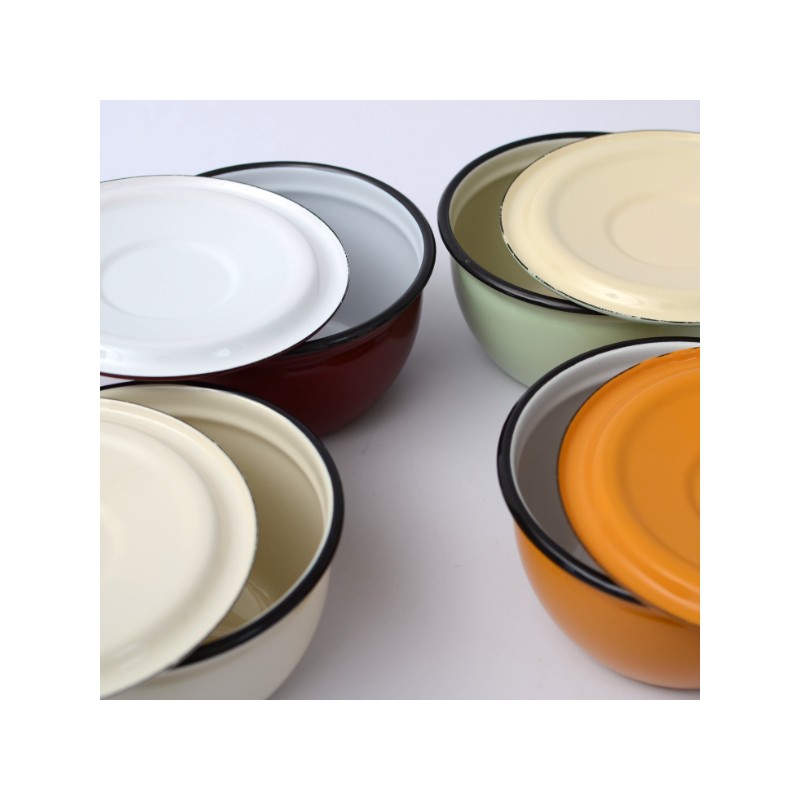 Enamel enamel bowl 17 cm with lid