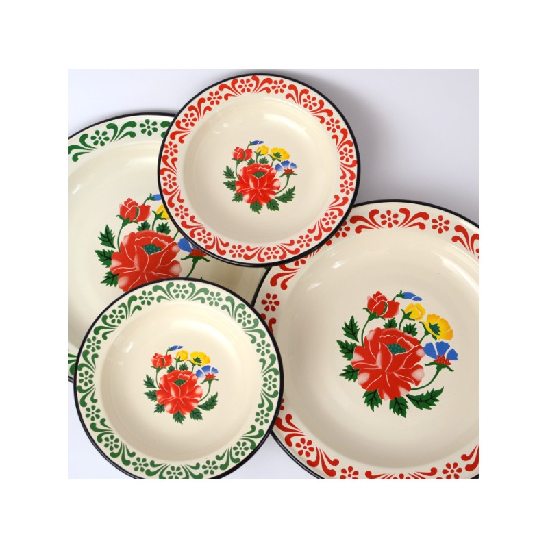enamel plate with flower decoration