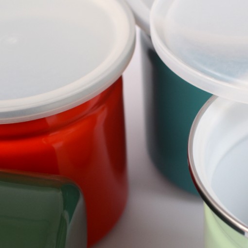 enamel bin with plastic lid